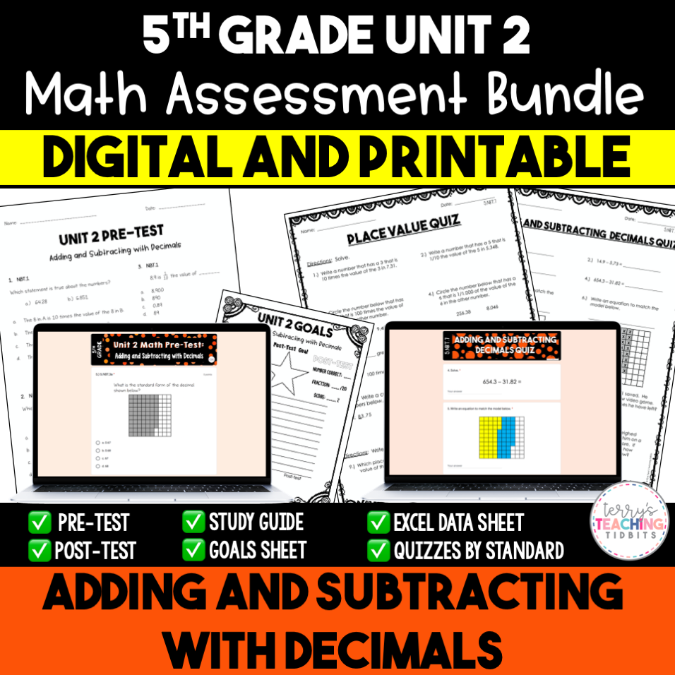 5th Grade Math Unit 2 Assessments: Adding and Subtracting with Decimal ...