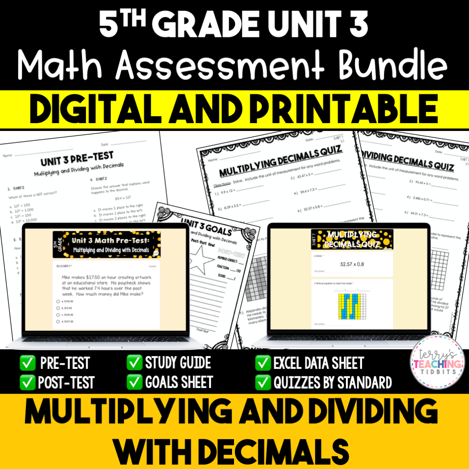 5th Grade Math Unit 3 Assessments: Multiplying and Dividing with Decim ...