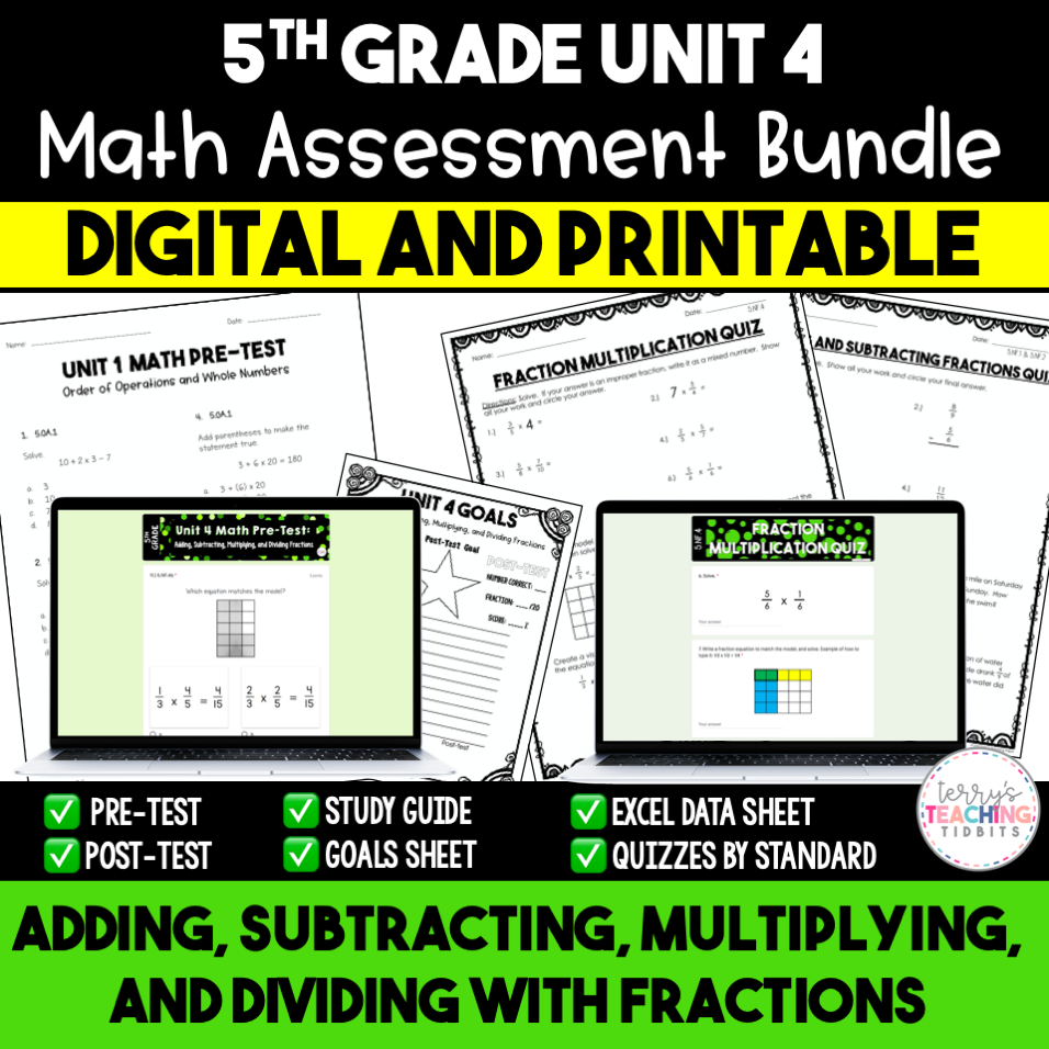 5th Grade Math Unit 4 Assessments: Add, Subtract, Multiply and Divide ...