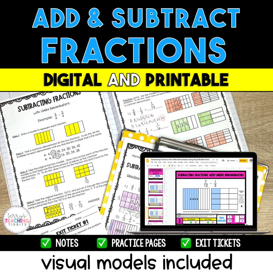 Add and Subtract Fractions - Visual Models Included - Digital & Printa ...