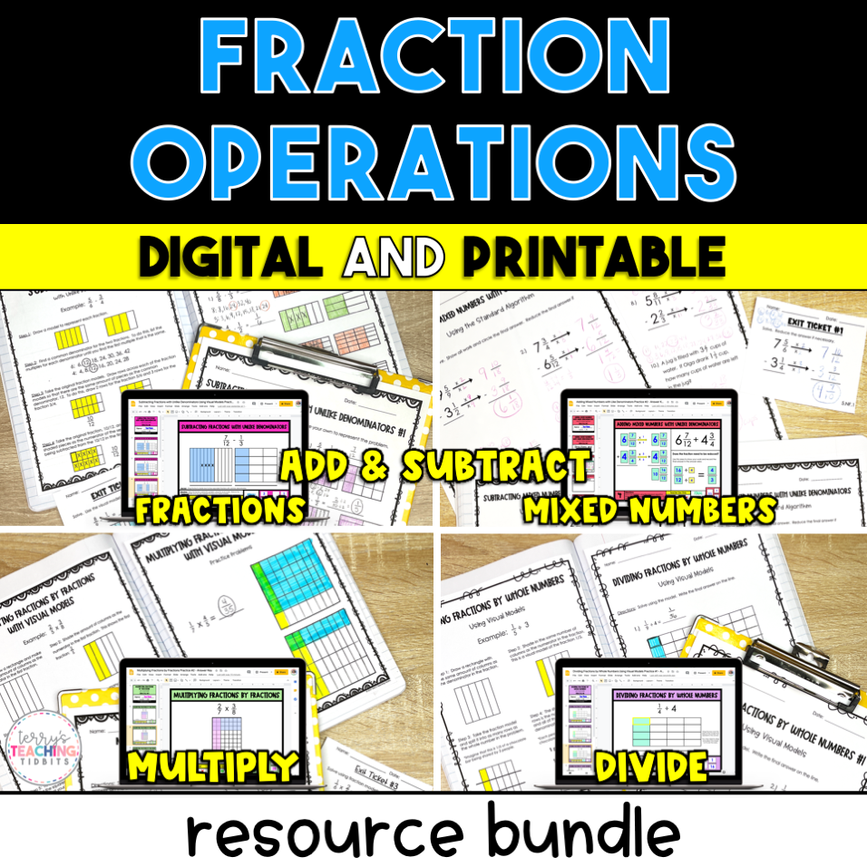 5th Grade Fractions Bundle - Add, Subtract, Multiply, & Divide - Digit ...