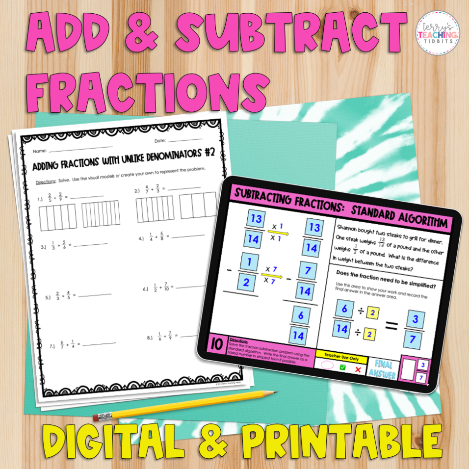 5th Grade Fractions Bundle - Add, Subtract, Multiply, & Divide - Digit ...