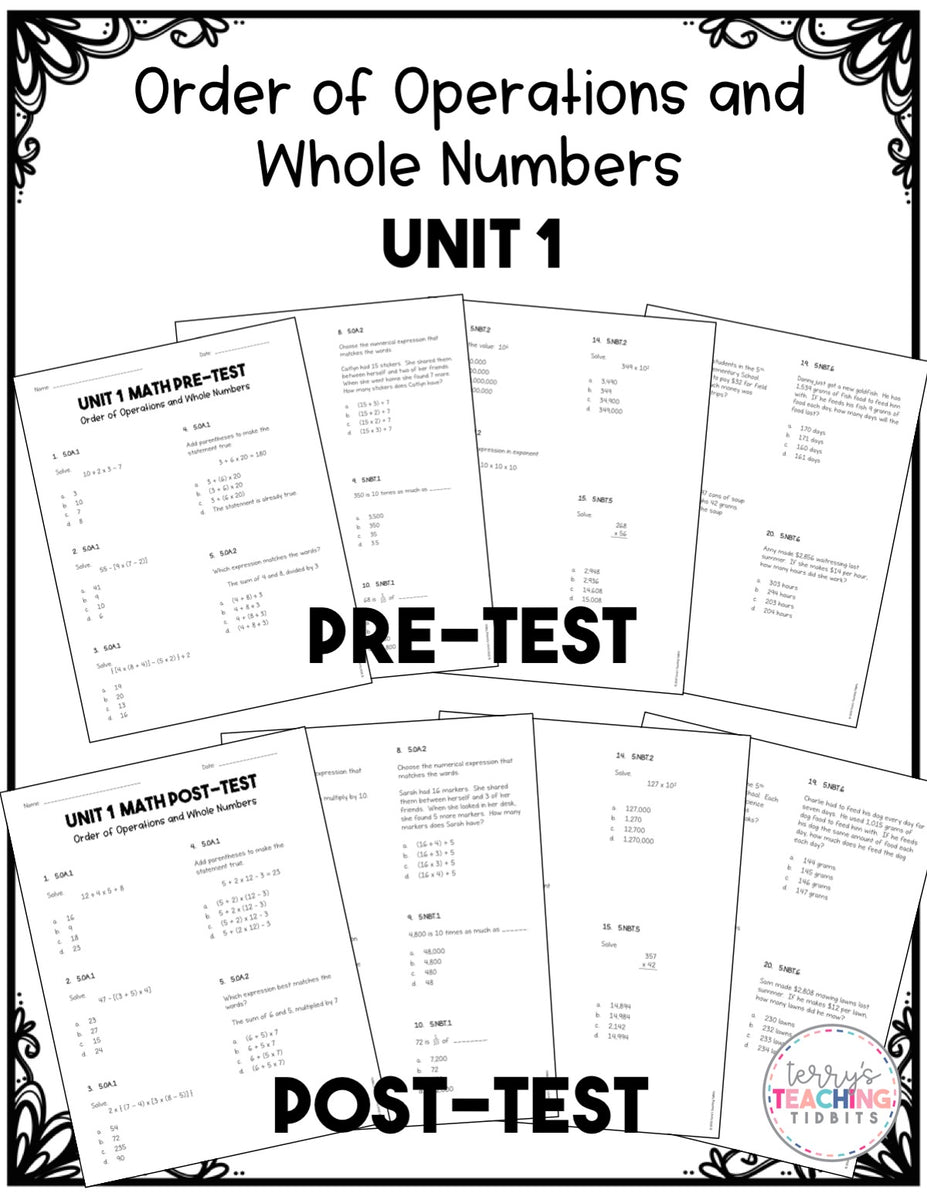 Order of Operations and Whole Numbers Assessment Bundle - 5th Grade Ma ...