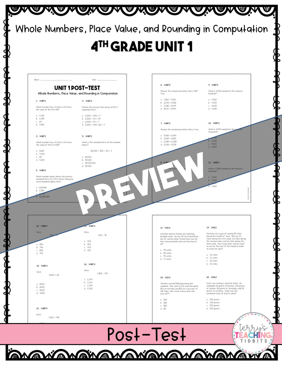 Whole Numbers, Place Value, and Rounding in Computation Printable Test ...