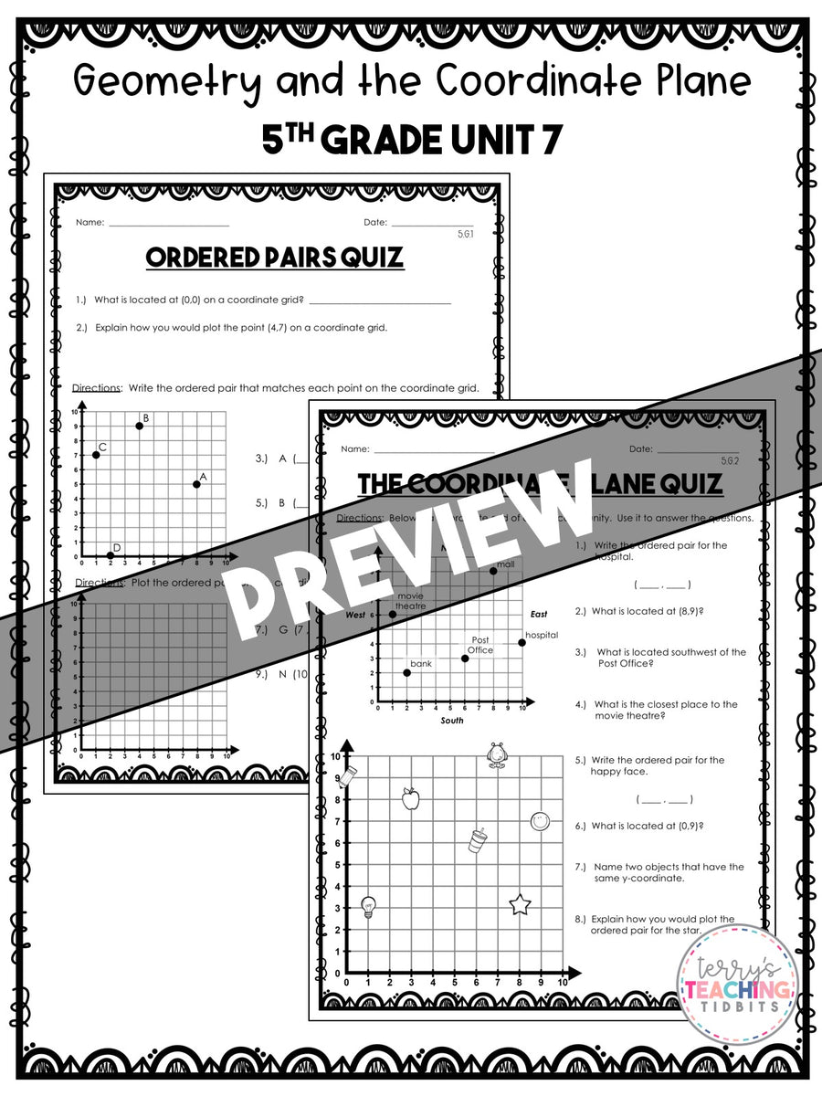 Geometry and the Coordinate Plane Printable Quiz Pack {5th Grade Unit ...