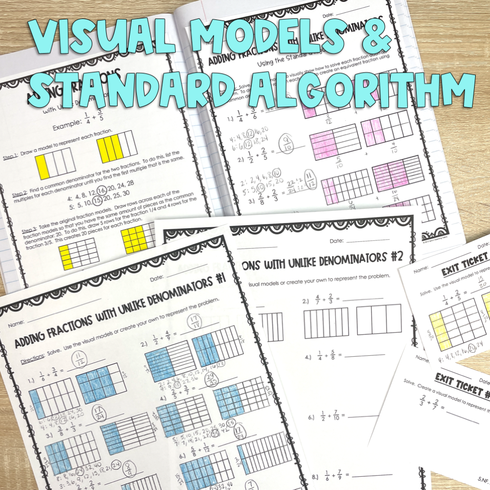 Add and Subtract Fractions - Visual Models Included - Printable – Terry ...